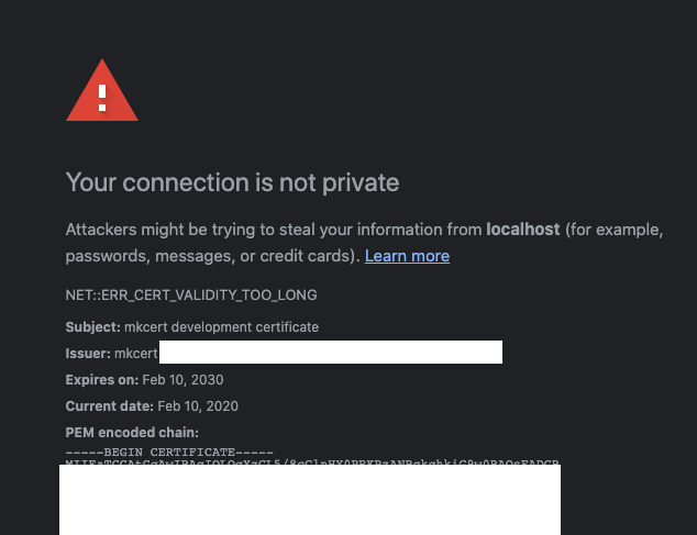Chrome error ERR_CERT_VALIDITY_TOO_LONG · Issue #238 · FiloSottile/mkcert · GitHub