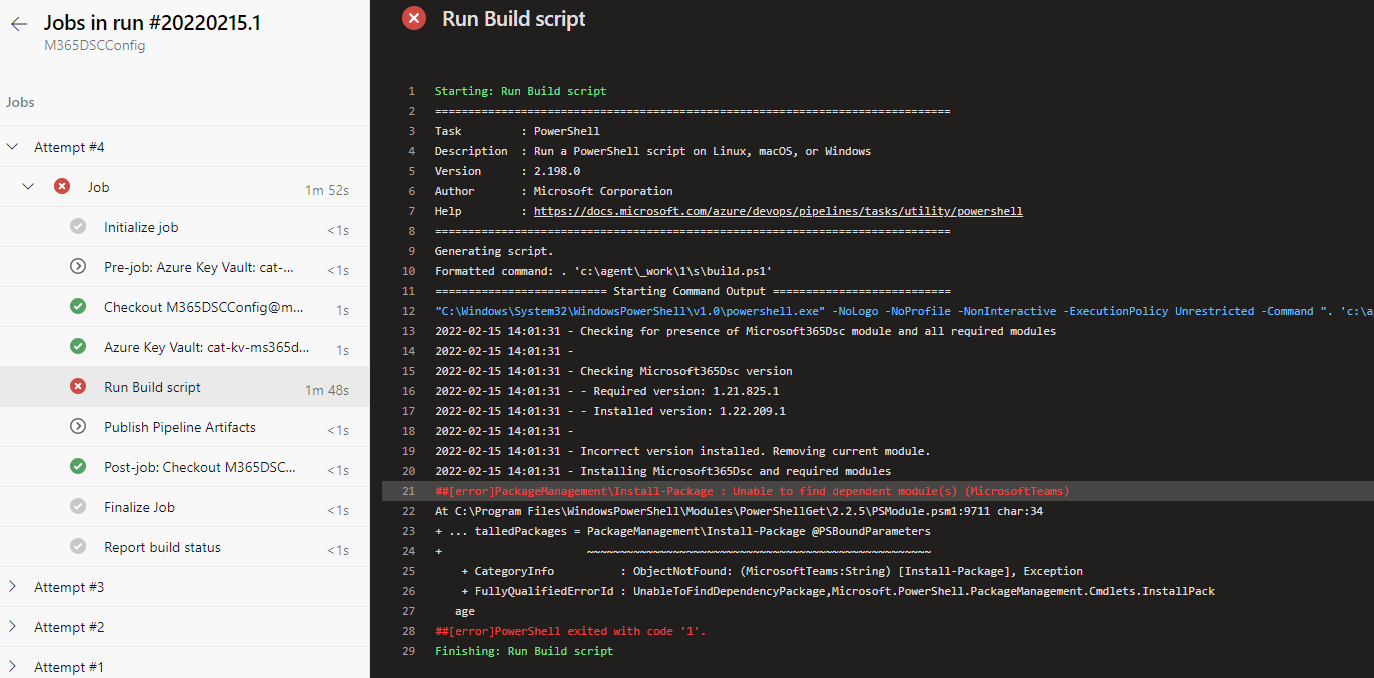 Technical issue: DevOps installed module error · Issue #1760 · microsoft/Microsoft365DSC · GitHub