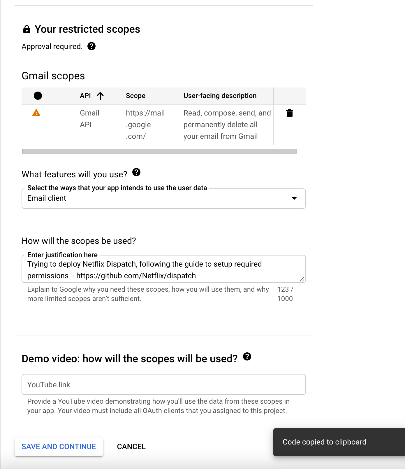 Restricted Scopes in Google Credentials · Issue #1484 · Netflix/dispatch · GitHub