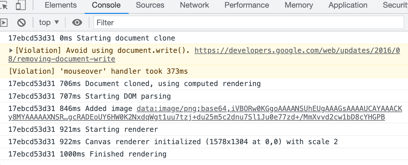 The lib doesn't show the log on Chrome 49 · Issue #2822 · niklasvh/html2canvas · GitHub