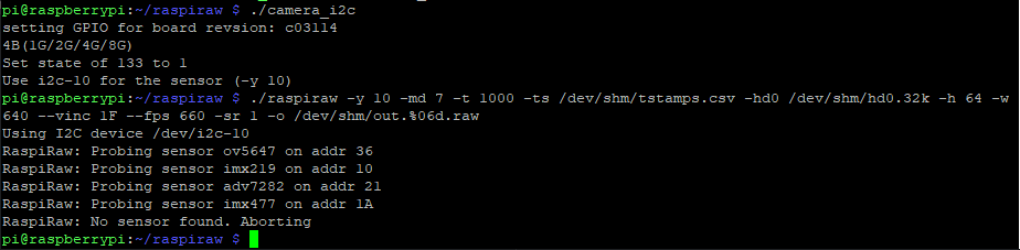 RaspiRaw: No sensor found. Using a picamera v2 (imx219). · Issue #62 · raspberrypi/raspiraw · GitHub