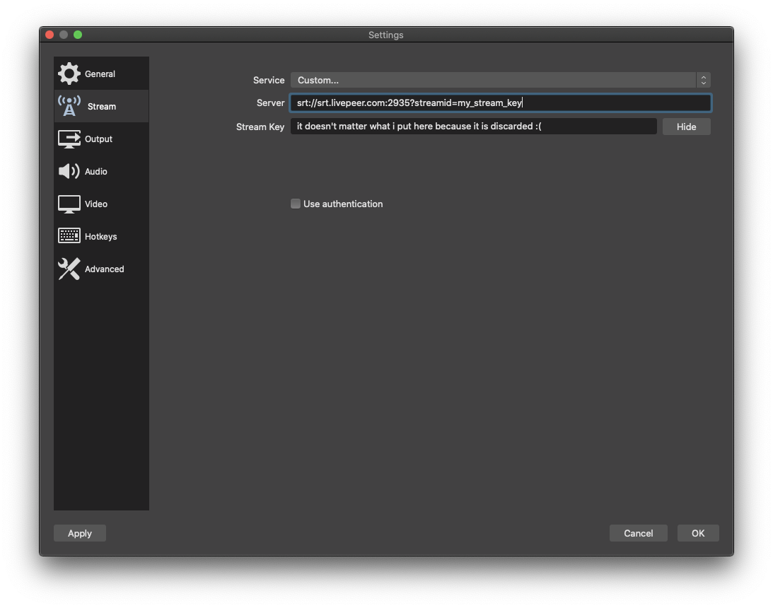srt: "stream key" field is discarded, should be applied to streamid ...
