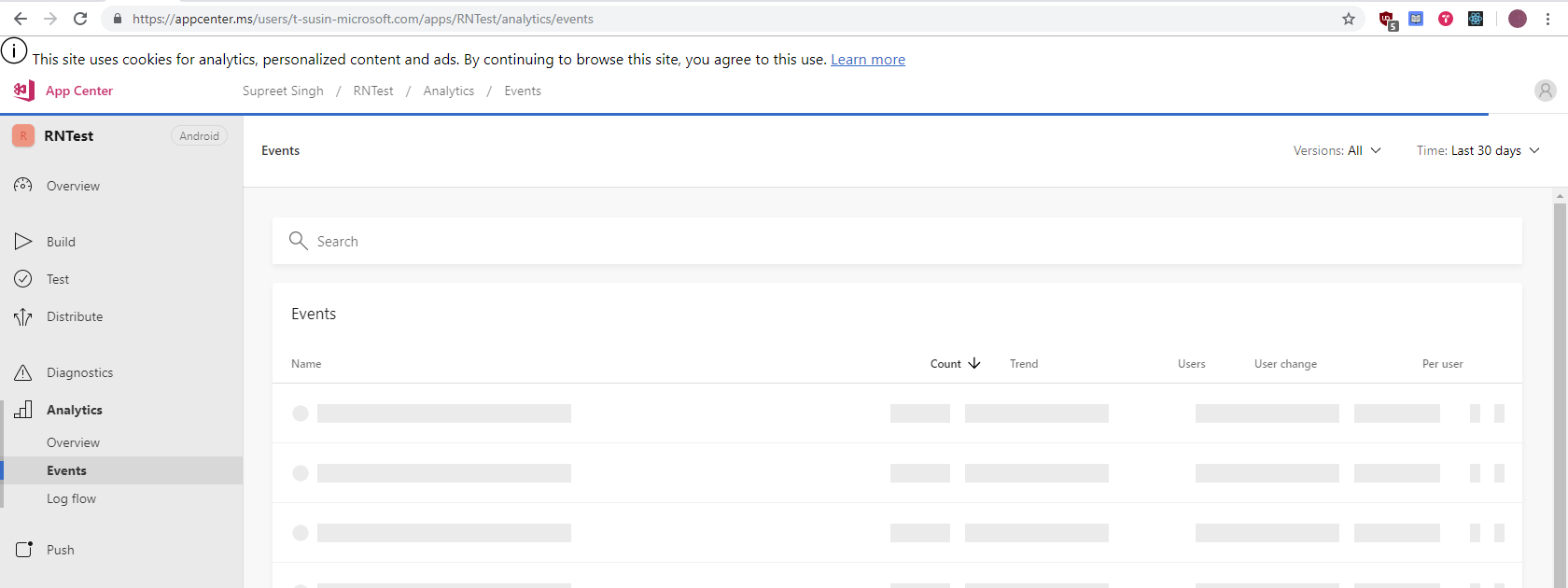 Analytics -> Events not loading. · Issue #493 · microsoft/appcenter · GitHub