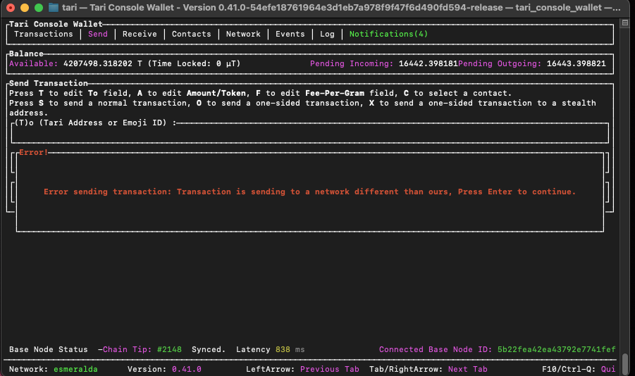 wallet fix error message for wrong address when sending normal tx · Issue #4978 · tari-project ...