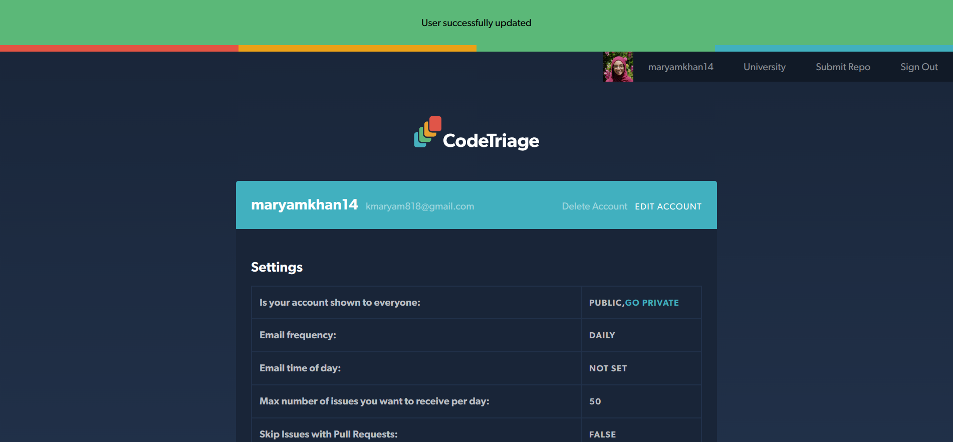 On user profile update, success alert's background color blends into part of rainbow border ...