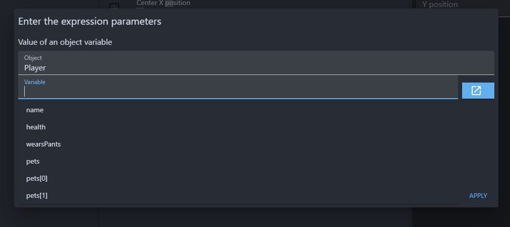 Expression Builder - object variables not in drop-down list · Issue #3932 · 4ian/GDevelop · GitHub