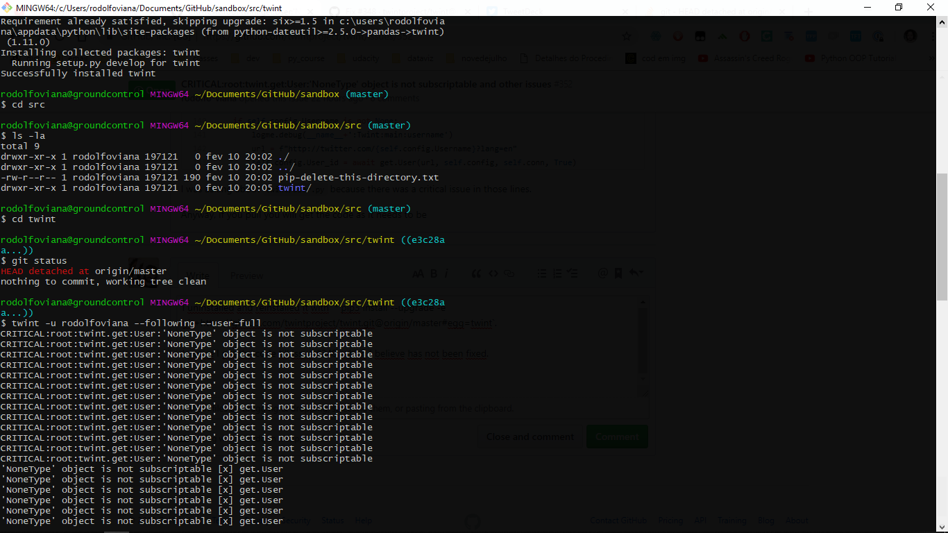 CRITICAL:root:twint.get:User:'NoneType' object is not subscriptable and other issues · Issue ...