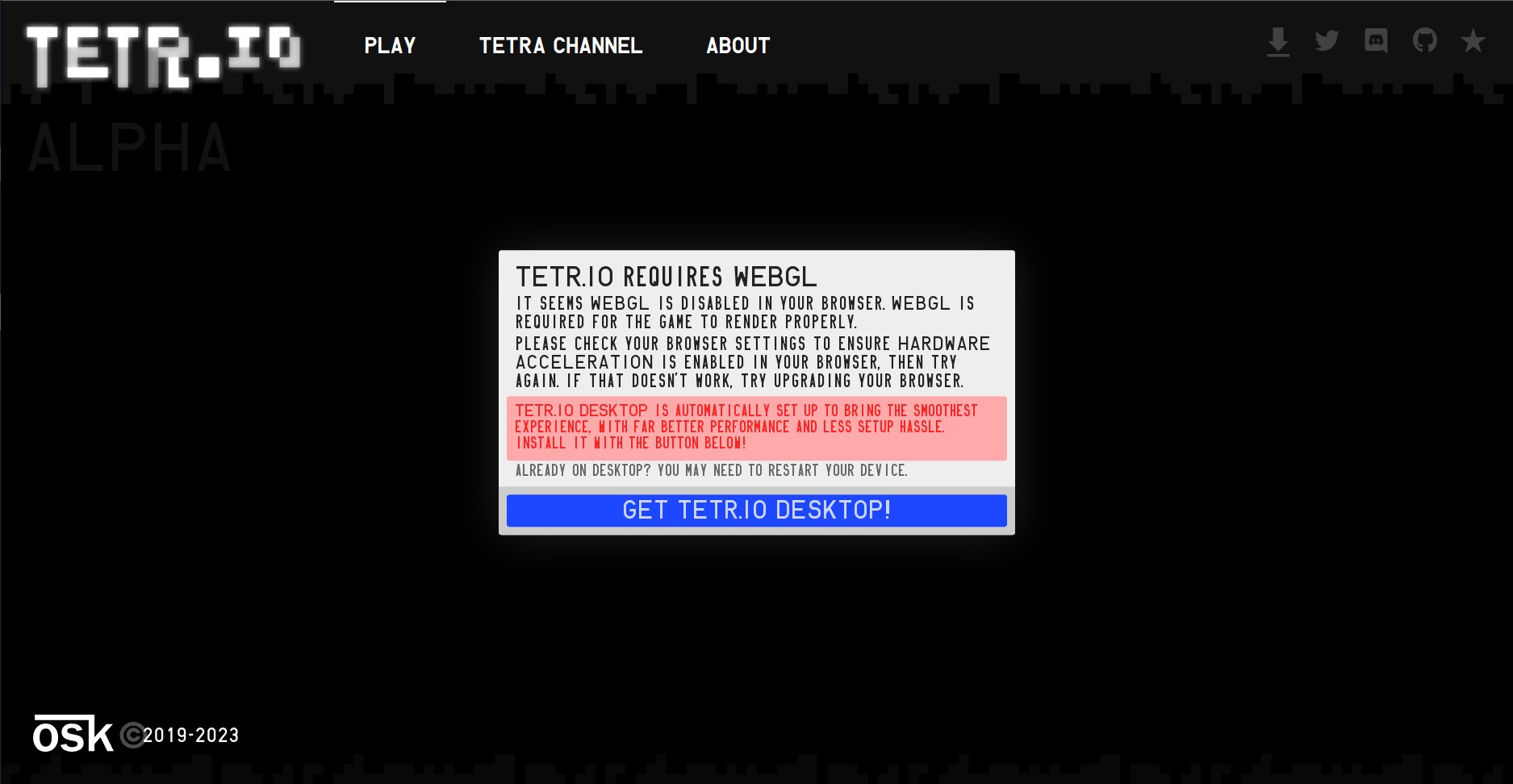Tetr.io doesn't work in Chromium 110 because webgl is undetected or unsupported · Issue #1082 ...