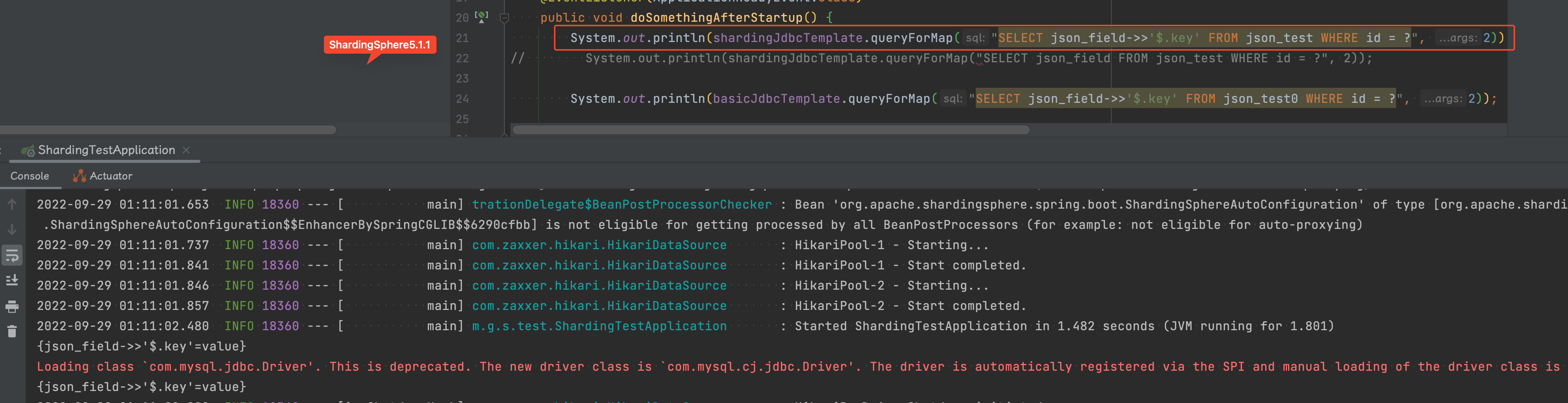 ShardingSphere5.1.1 does not support querying JSON data from MySQL, ShardingSphere4.1.1 is ...