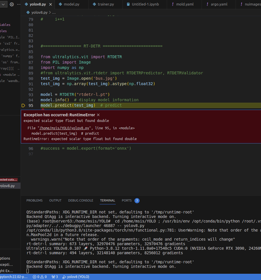 RT-DETR inference run is giving strange error (datatype error) · Issue #2796 · ultralytics ...