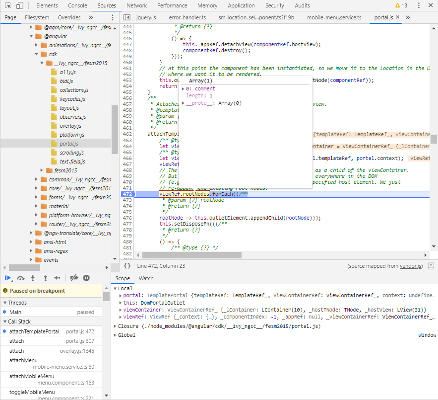 [Ivy] TemplatePortal with *ngIf directive inside the template attached ...