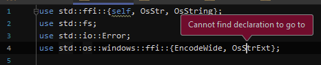 Cannot find declaration to go to std::os::windows, EncodeWide and ...