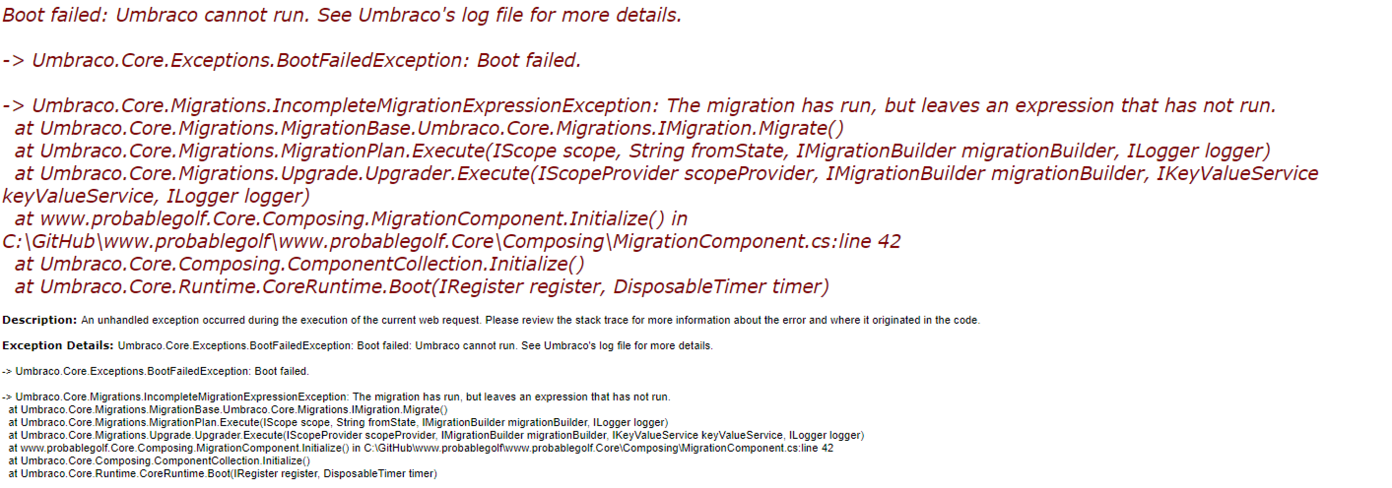 v8.0.2: IncompleteMigrationExpressionException thrown when table already exists in migration ...