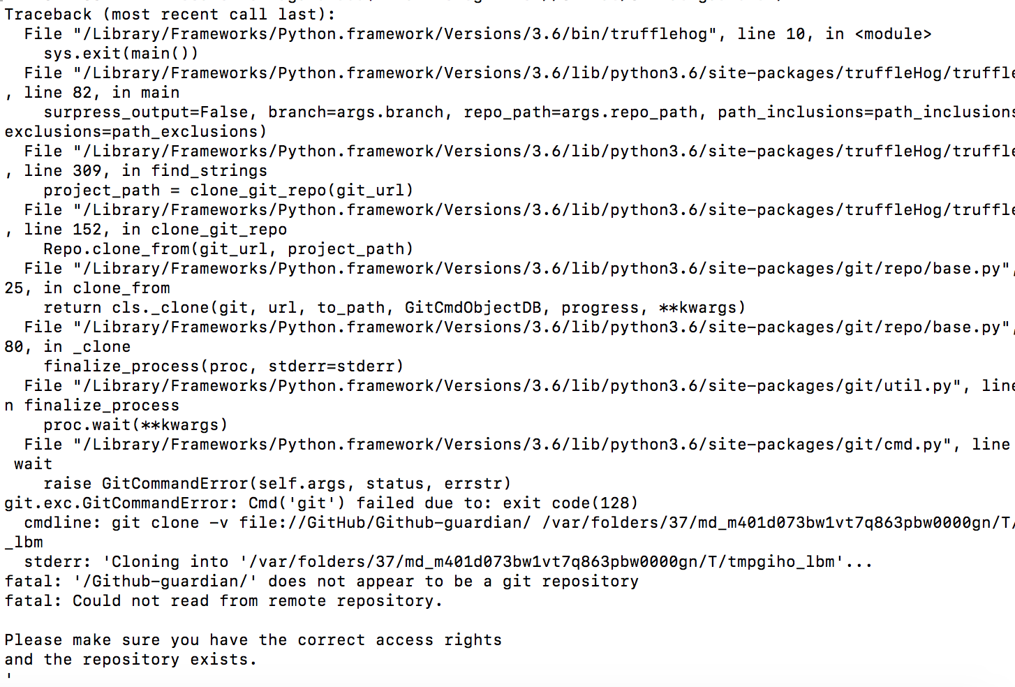 Git issue when trying to scan cloned project in Apple-mac: trufflehog ...