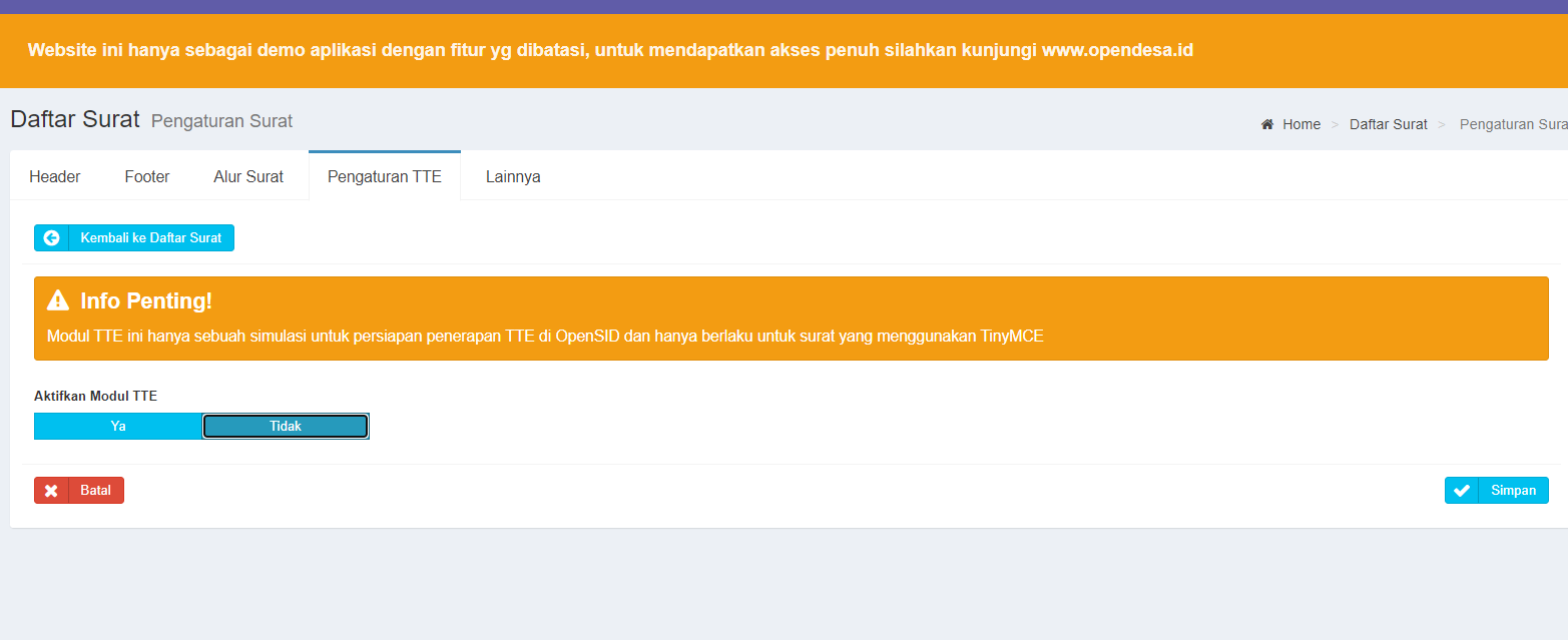Bug/error: Jika Pengaturan TTE dinonaktifkan maka Tinjau PDF di arsip surat tercatat sebagai ...
