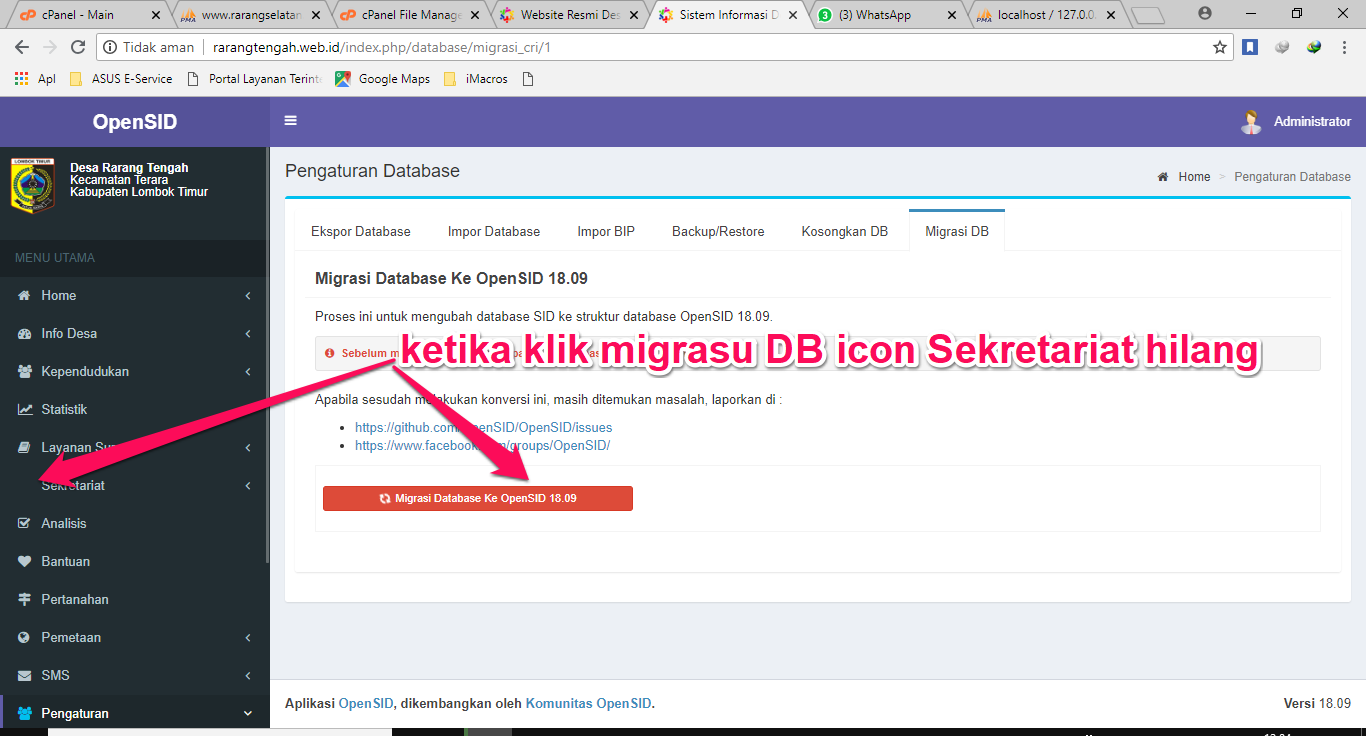 [Bug] ketika klik migrasi DB icon Sekretariat Hilang · Issue #1650 · OpenSID/OpenSID · GitHub