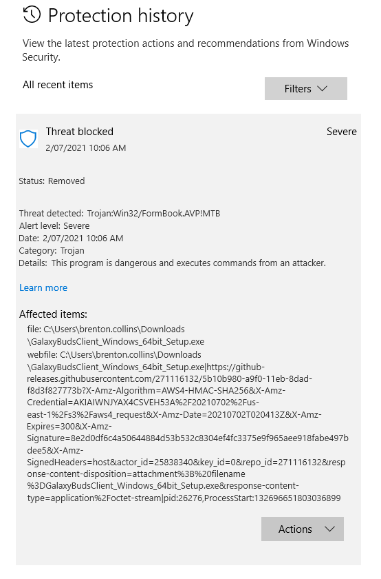 [BUG] Trojan:Win32/FormBook.AVP!MTB - Windows Defender · Issue #242 · timschneeb ...