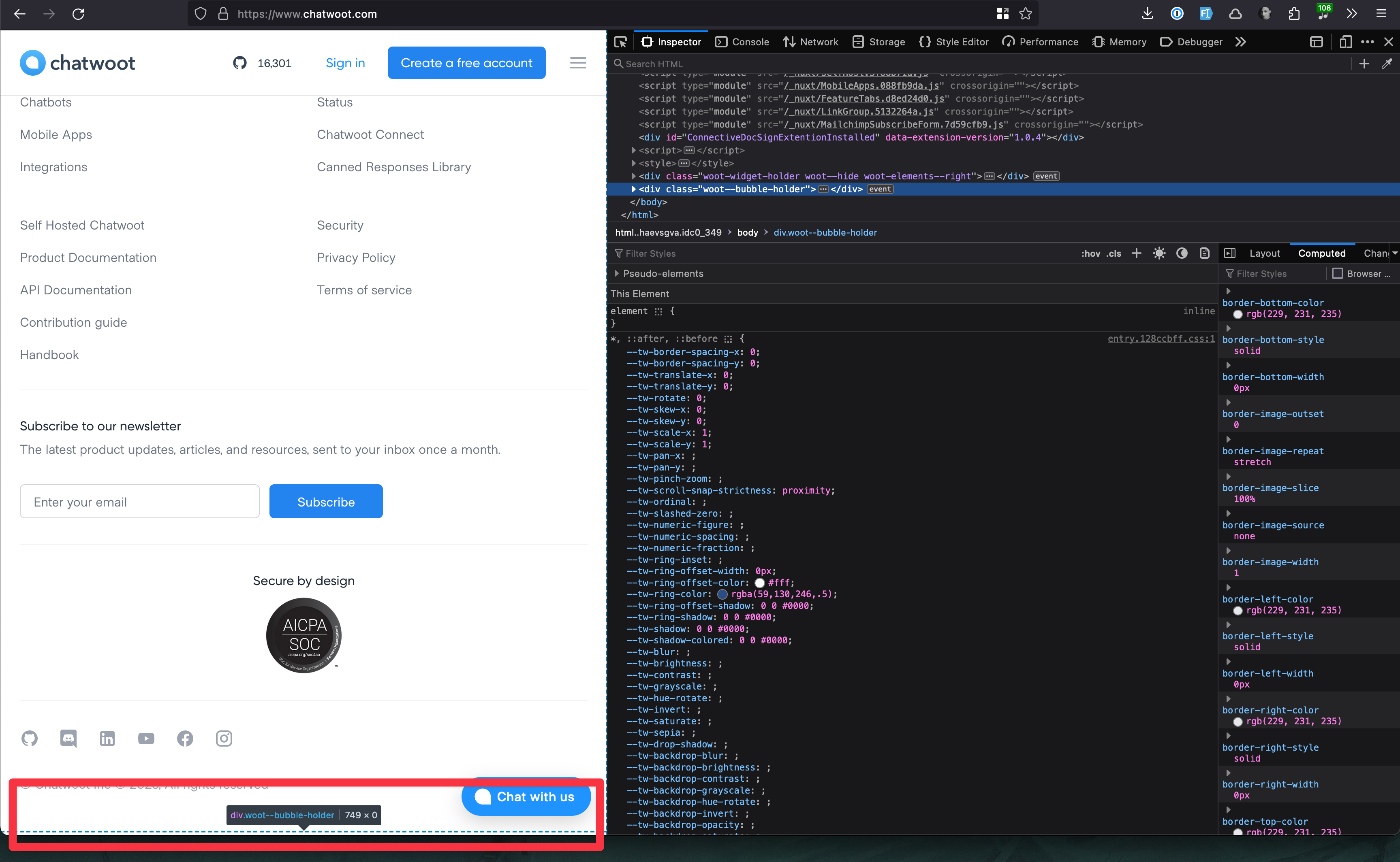 Chatwoot web widget adds spacing to the bottom of page · Issue #8030 ...