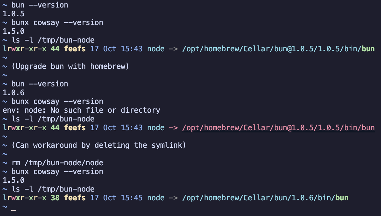 Symlink /tmp/bun-node/node breaks after upgrading · Issue #10 · oven-sh/homebrew-bun · GitHub