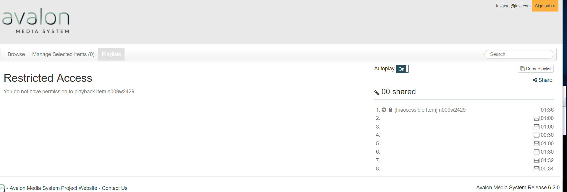 Playlist is not displaying rest of the items if the first item has restricted access for the ...
