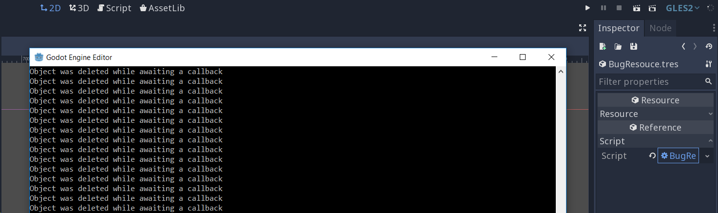 Editor crashes when editing a resource script: "Object was deleted while awaiting a callback ...