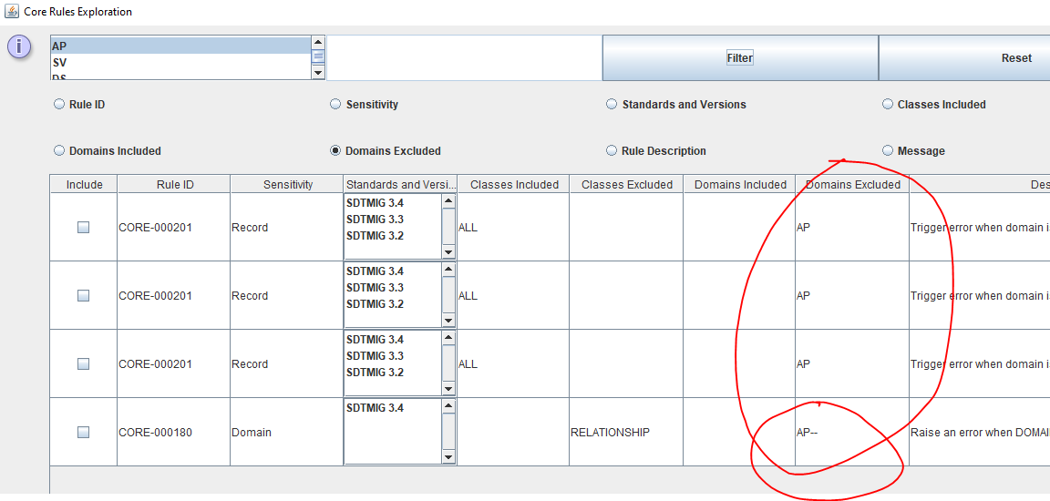 Minor issue: in JSON rules, domain (excluded) sometimes provided as "AP", sometimes as "AP ...