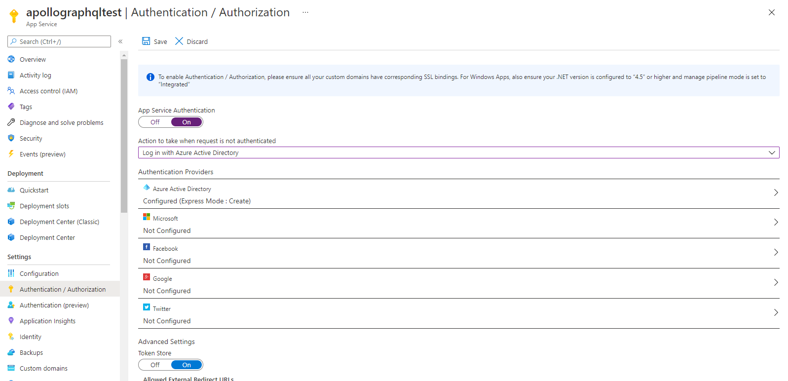 Standalone Server hosted in Azure App Service with Easy Authentication prompting CORS Issue ...