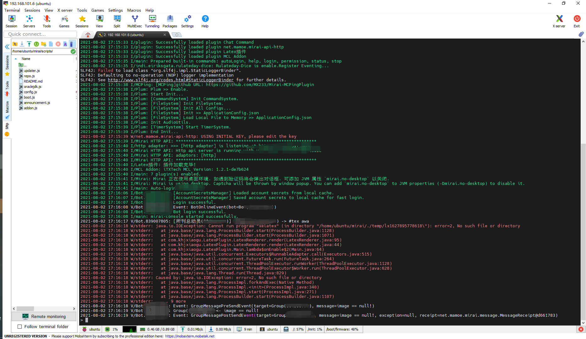 装好了tex，插件报错Cannot run program "xelatex" (in directory "~/mirai/./temp/lx1627895398887\"): error ...