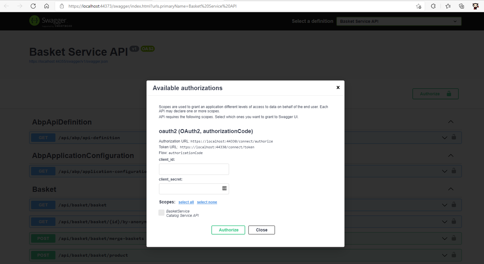 eShopOnAbp: Gateway multiple api definition authorization · Issue #11389 · abpframework/abp · GitHub