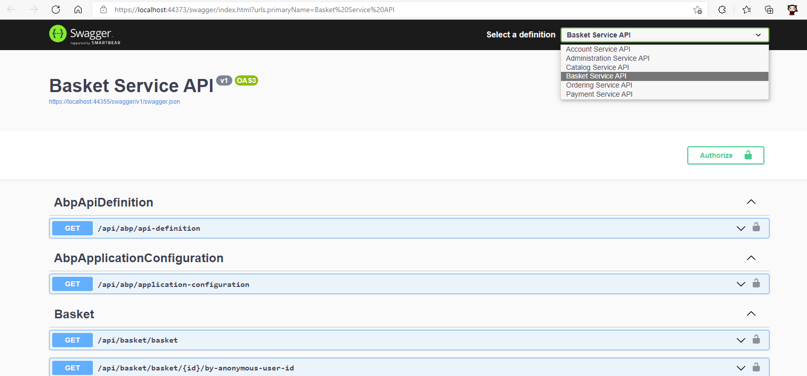 eShopOnAbp: Gateway multiple api definition authorization · Issue #11389 · abpframework/abp · GitHub