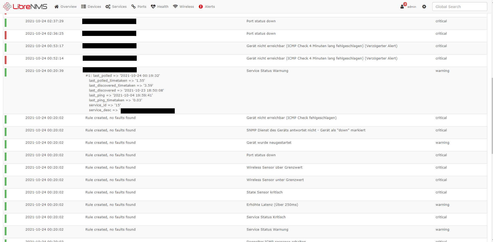 Service alerts cause "Rule created, no errors found" history entries · Issue #13424 · librenms ...