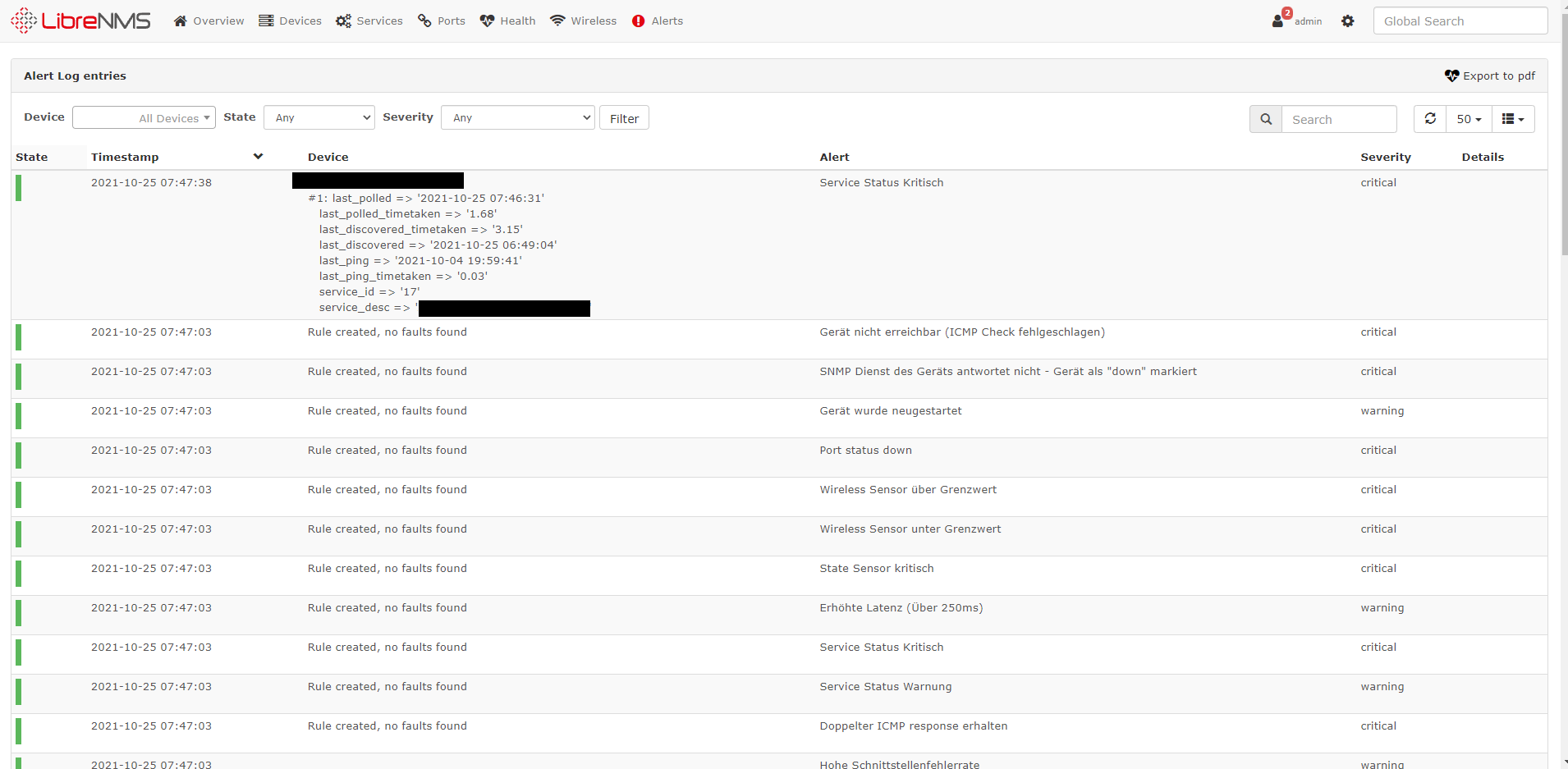 Service alerts cause "Rule created, no errors found" history entries · Issue #13424 · librenms ...