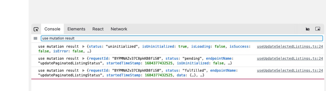 Under what circumstances would the rtk query mutation result keeps pending even the request has ...