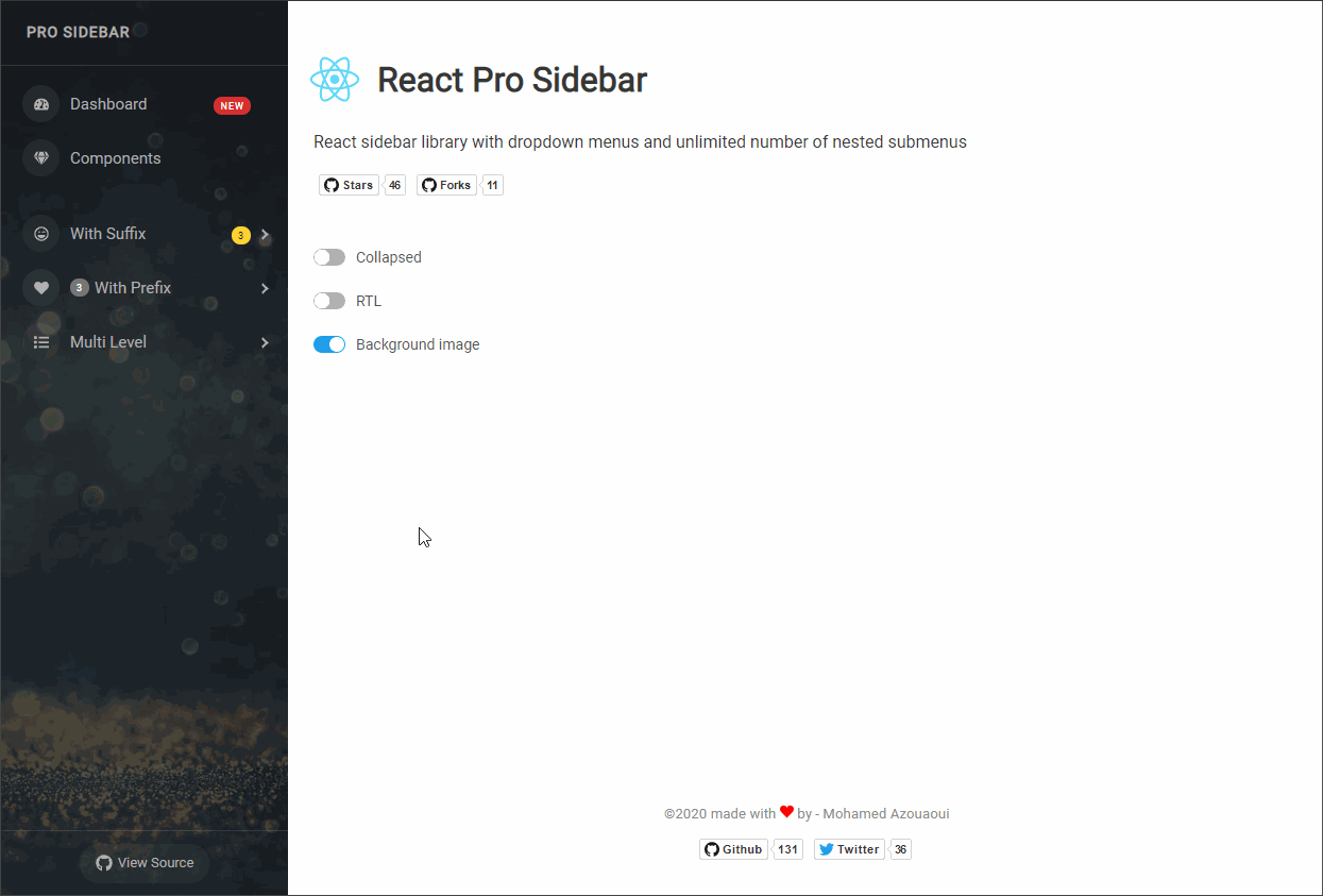 React pro sidebar Codesandbox