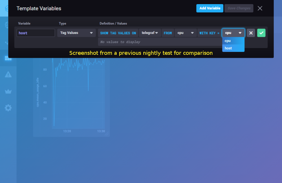 Add Template Variable - type Tag Values - leads to empty "key" drop down select items · Issue ...