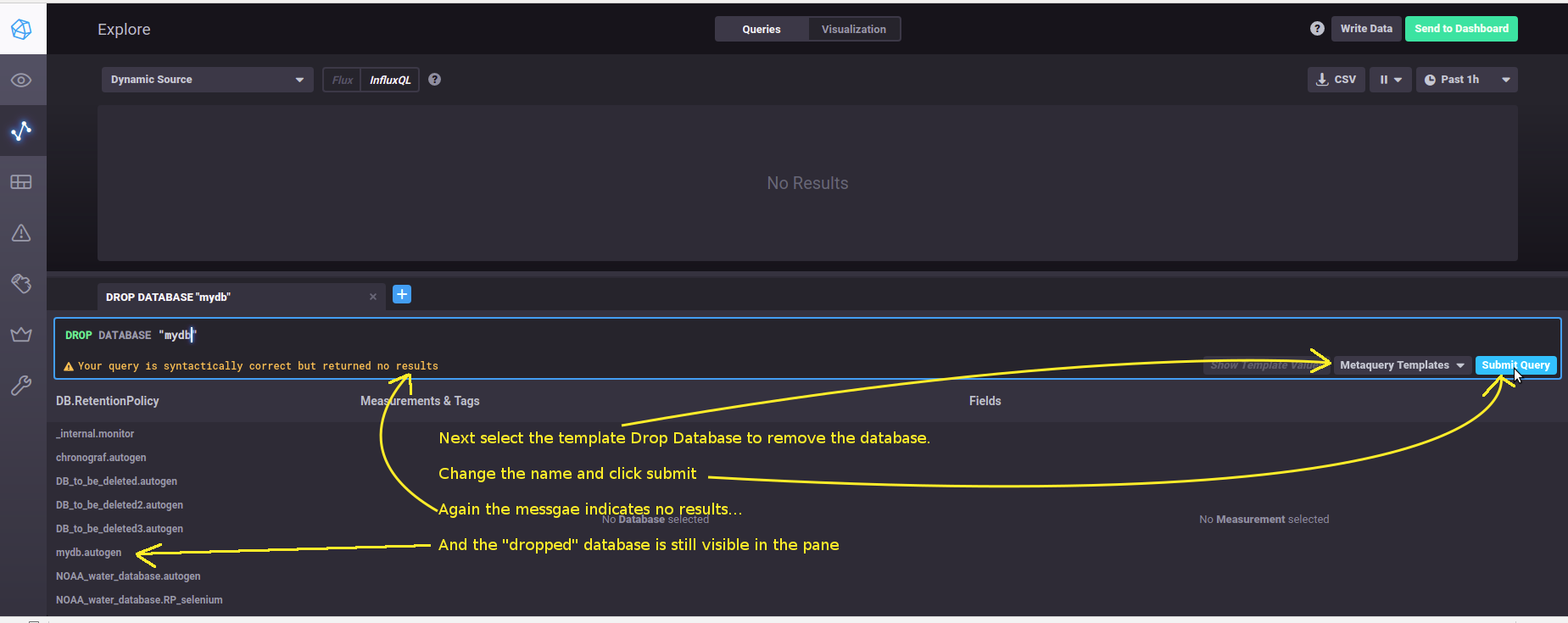 Data Explorer - Create/Drop database post transaction messages should use HTTP response codes ...