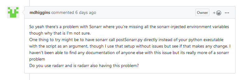 missing all the sonarr-injected environment variables · Issue #3413 · Sonarr/Sonarr · GitHub