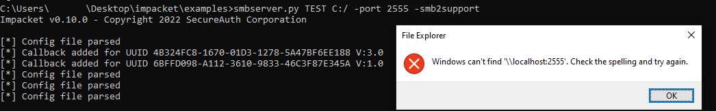 Actually connecting to an `examples/smbserver.py` server · Issue #1326 · fortra/impacket · GitHub