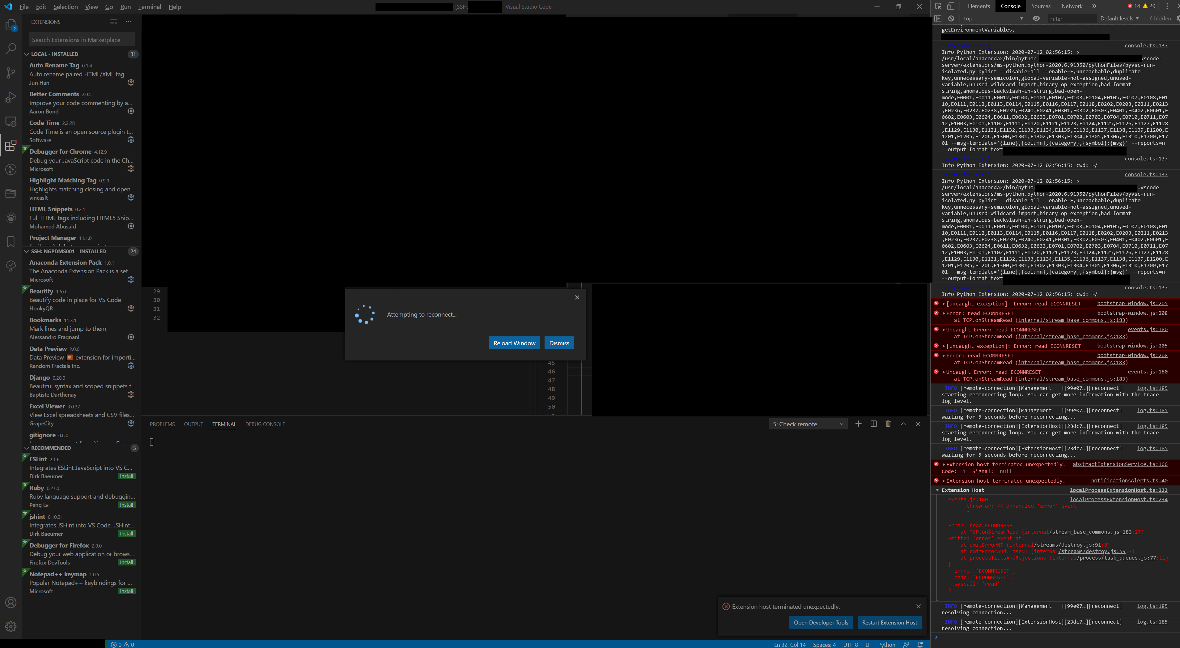 "Attempting to reconnect..." repeated forever. · Issue #3353 · microsoft/vscode-remote-release ...