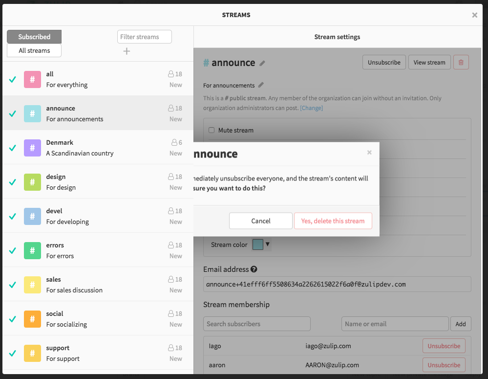 Stream Settings Bug In Delete Stream Modal Appearance · Issue 12394 · Zulip Zulip · Github