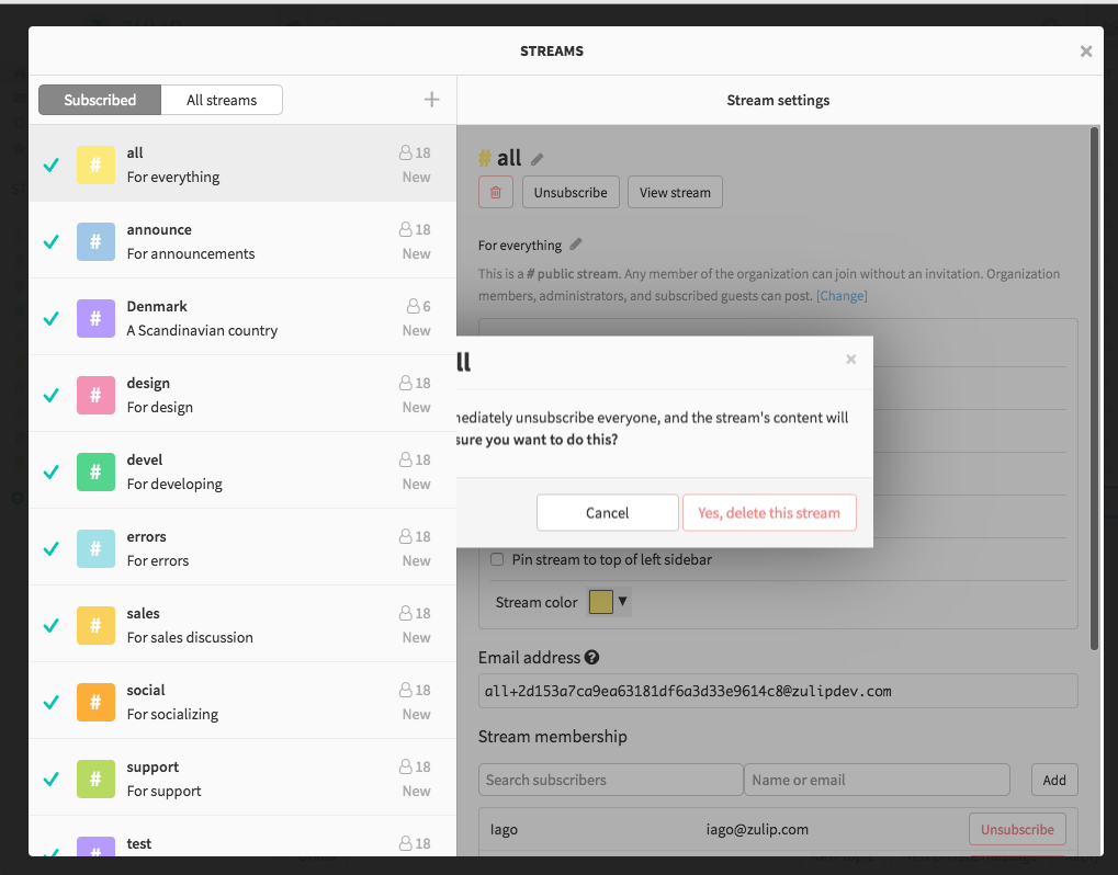 Stream Settings Bug In Delete Stream Modal Appearance · Issue 12394 · Zulip Zulip · Github