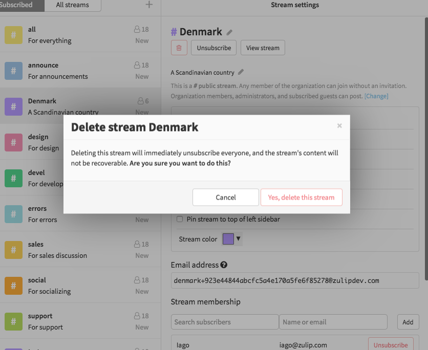 Stream Settings Bug In Delete Stream Modal Appearance · Issue 12394 · Zulip Zulip · Github
