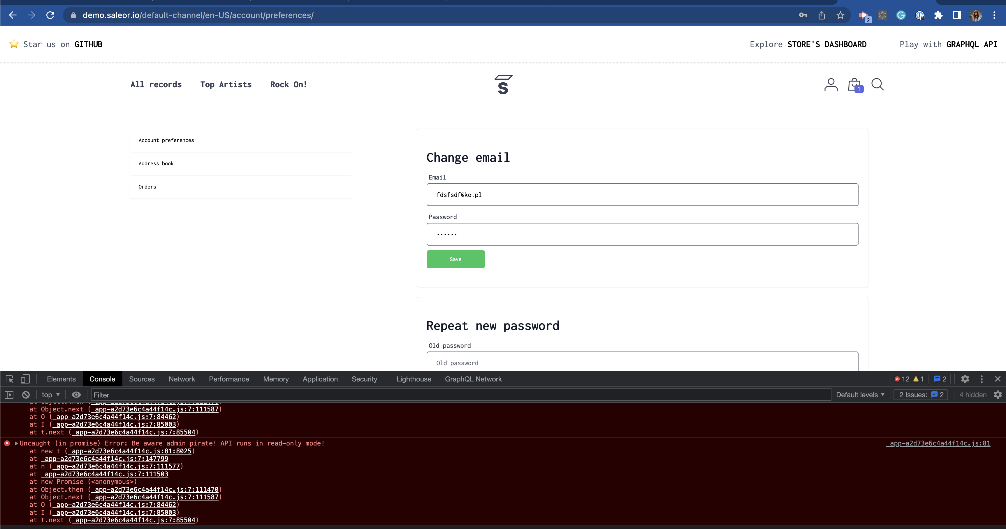 Missed popup with information that user is only in read only mode on demo · Issue #774 · saleor ...