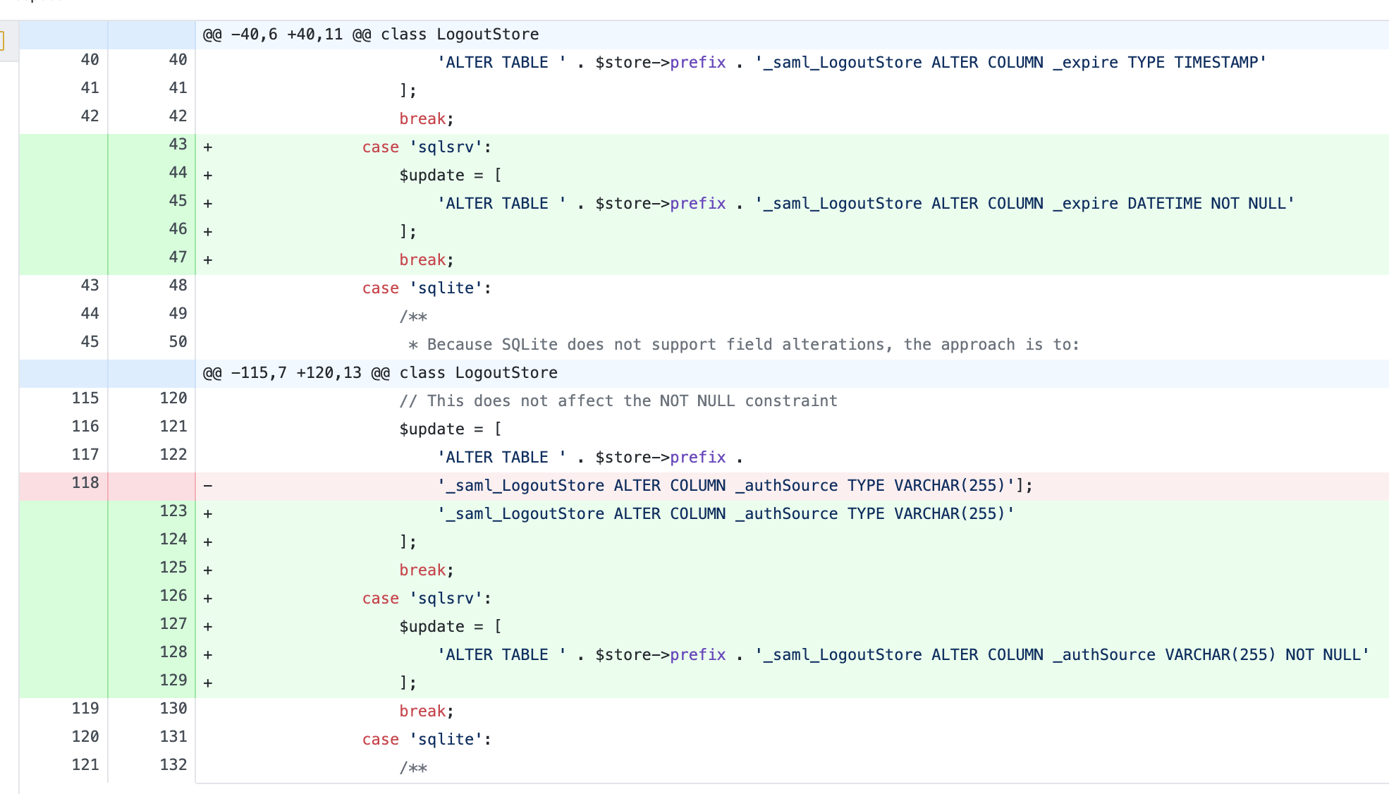 Incorrect MODIFY syntax for SQLServer in LogoutStore.php · Issue #1379 · simplesamlphp ...
