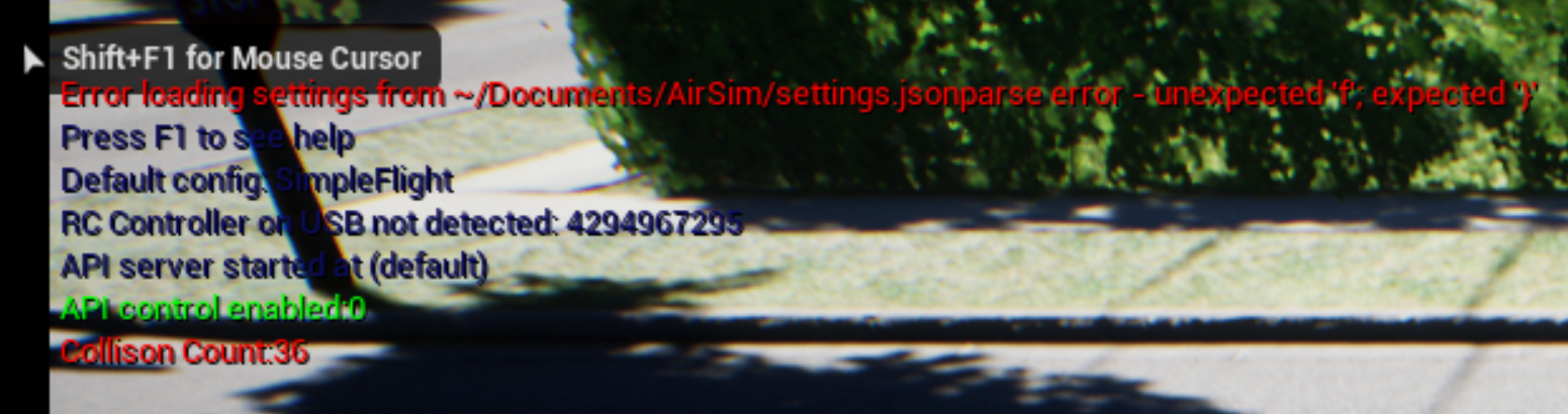Unexpected 'f' Expected '}' Error In Settings When Running AirSim · Issue #445 · microsoft ...