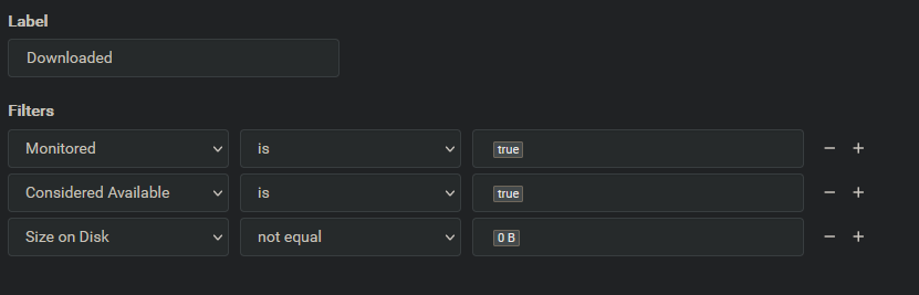 New: Filter Option for Status (Downloaded, Missing, Not Monitored, etc ...