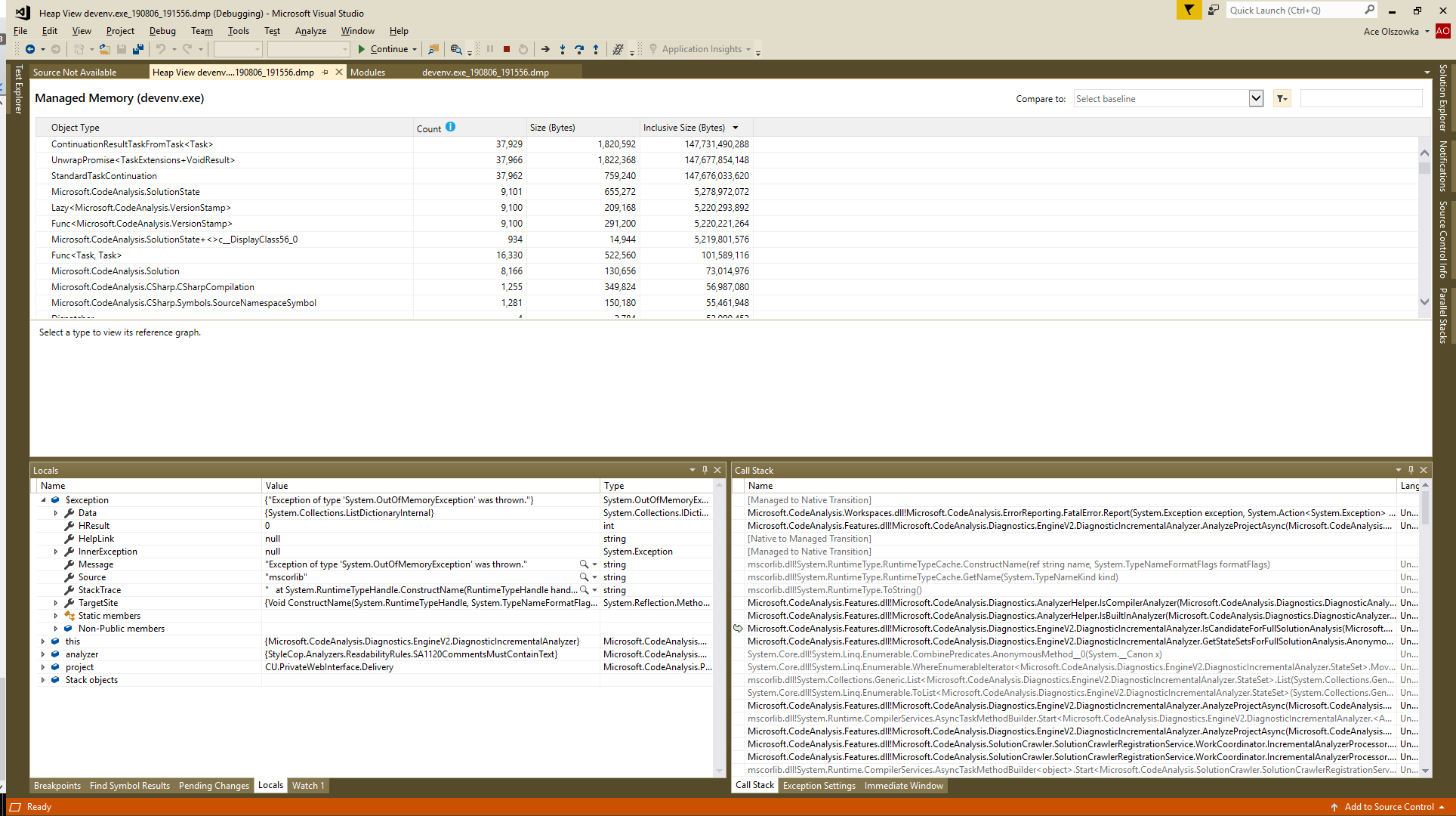 OOM Near Microsoft.CodeAnalysis.Diagnostics.EngineV2.DiagnosticIncrementalAnalyzer ...