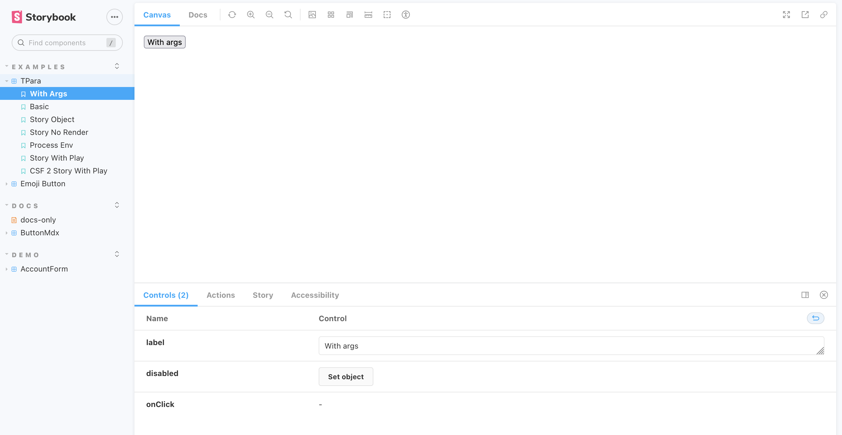 Canvas Controls not displaying for TPara story · Issue #18030 · storybookjs/storybook · GitHub