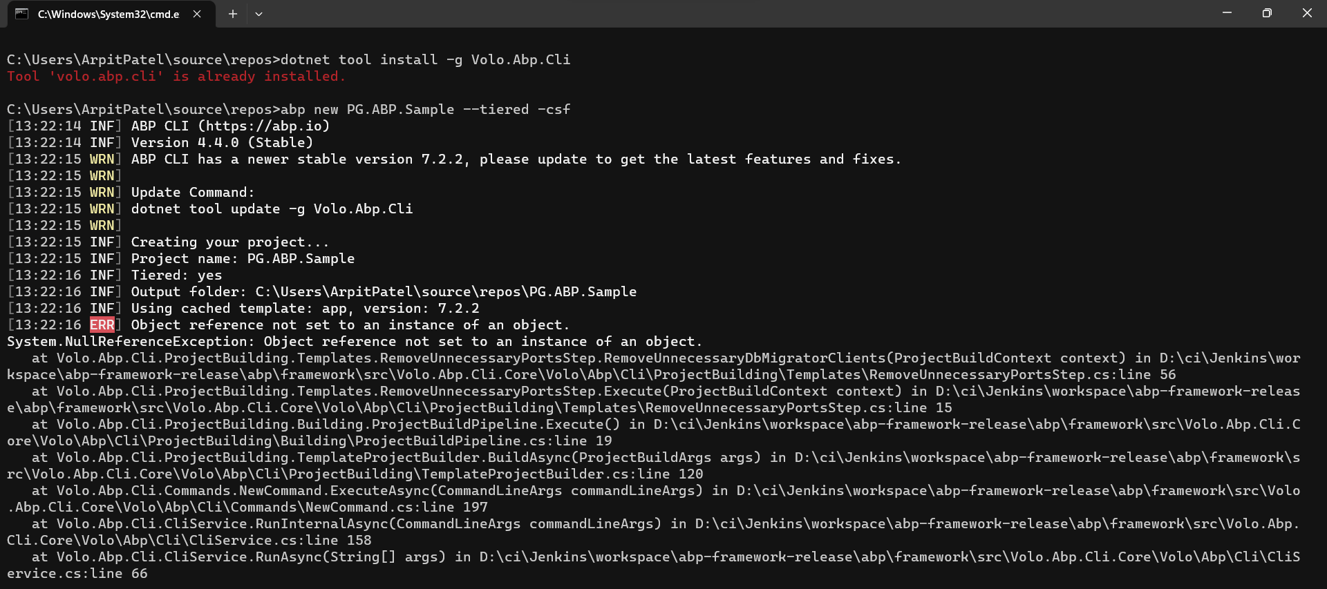 Command For Downloding Template Not Working Abp New Acme Bookstore Tiered Csf · Issue