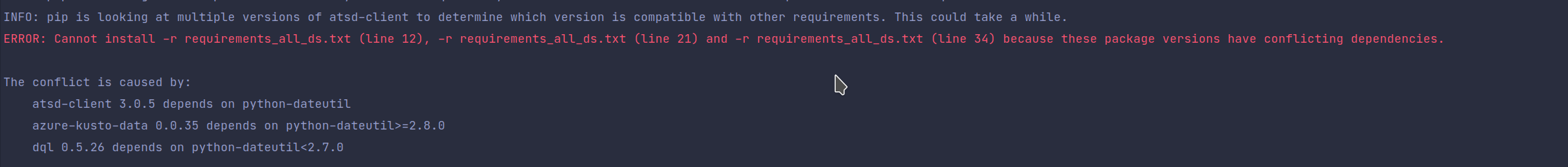 conflicting dependency while try to install all data source requirements · Issue #5339 ...